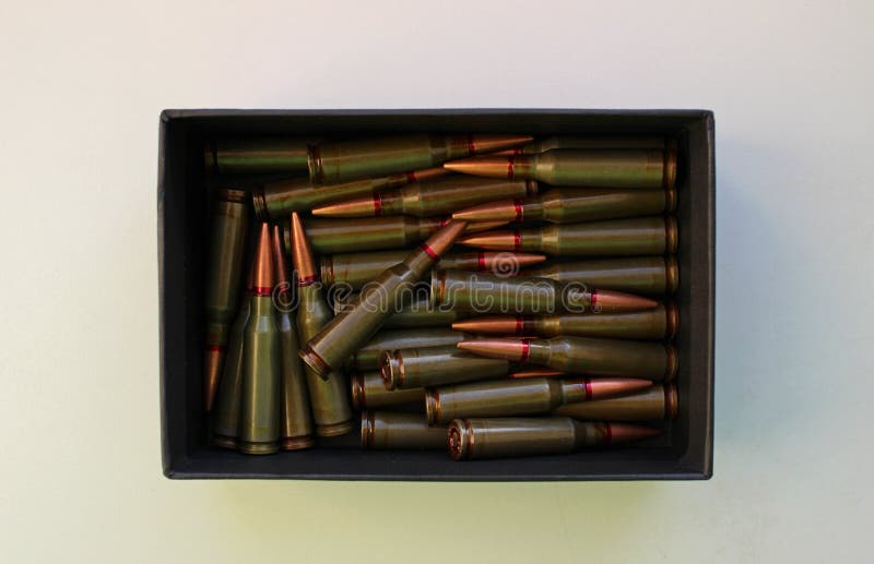 Unitary Cartridges for Assault Rifle in Cardboard Box Top View Stock ...