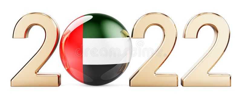 2022 with the United Arab Emirates Flag, 3D Rendering Stock ...