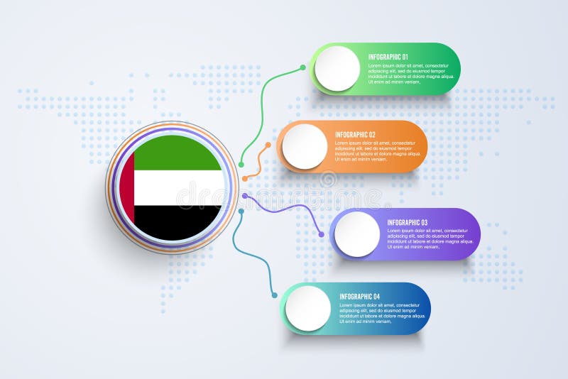United Arab Emirates Flag with Infographic Design Isolated on Dot World ...