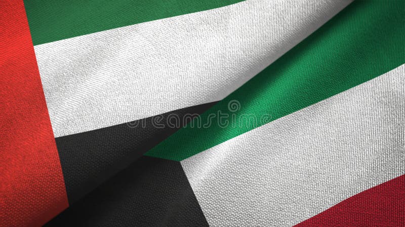 United Arab Emirates and Kuwait Two Flags Textile Cloth, Fabric Texture ...