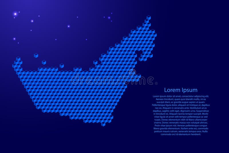 United Arab Emirates Map from 3D Blue Cubes Isometric Abstract Concept ...