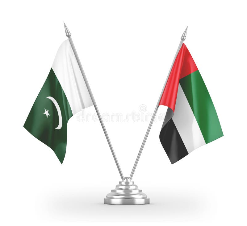 United Arab Emirates and Pakistan Table Flags Isolated on White 3D ...