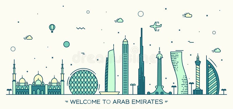 United Arab Emirates Skyline Vector Flat Style Stock Illustration ...