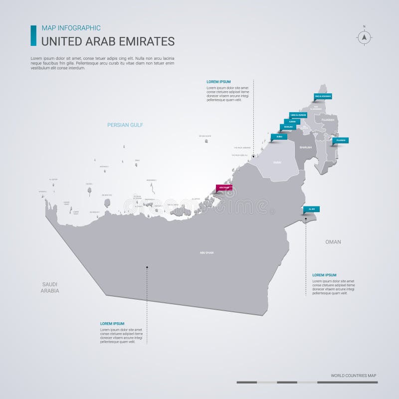 United Arab Emirates Vector Map with Infographic Elements, Pointer ...
