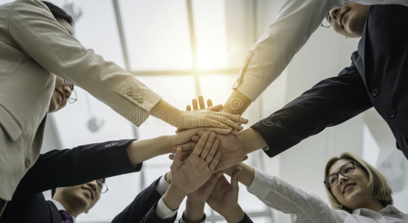 United Business Team Stacking Hands in Success Stock Illustration ...