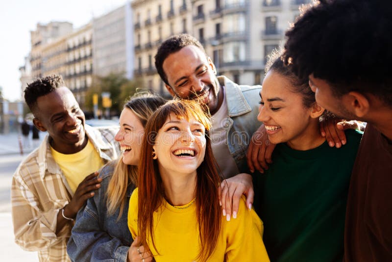 United Group Of Young Multiracial Friends Having Fun Together Outdoor