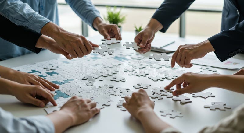 United Hands Solving Puzzle Together Teamwork Collaboration Unity ...