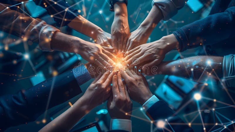 United Hands: Teamwork, Collaboration, and Synergy in the Digital Age Stock Illustration ...