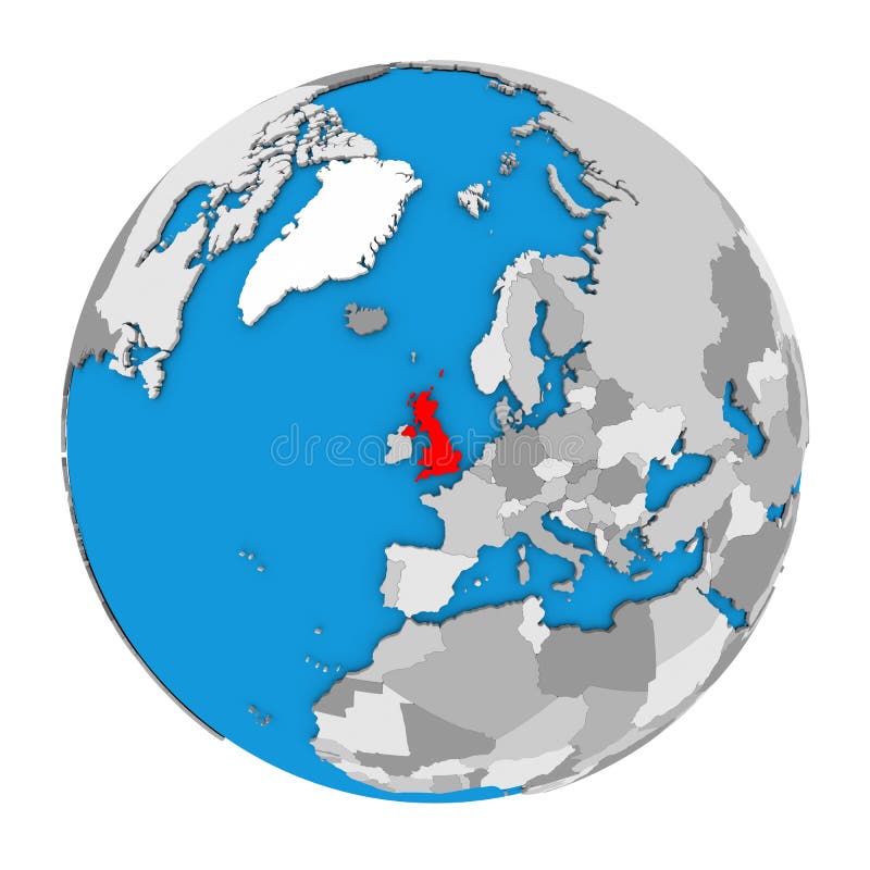 United Kingdom with Flag on 3D Globe Stock Illustration - Illustration ...