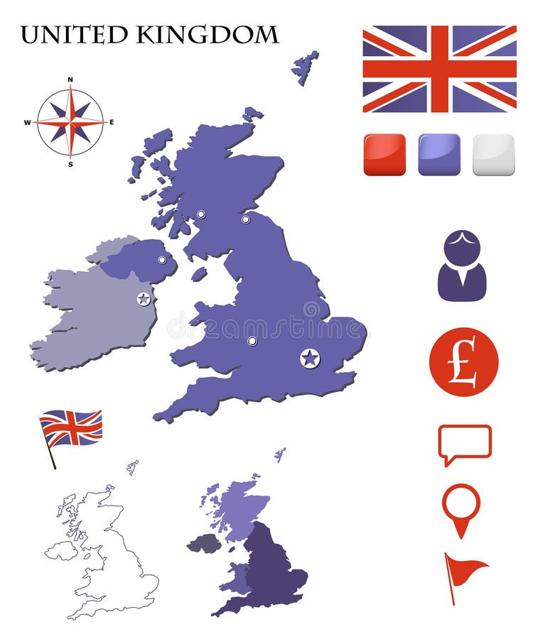 United Kingdom Map and Icons Set Stock Vector - Illustration of great ...