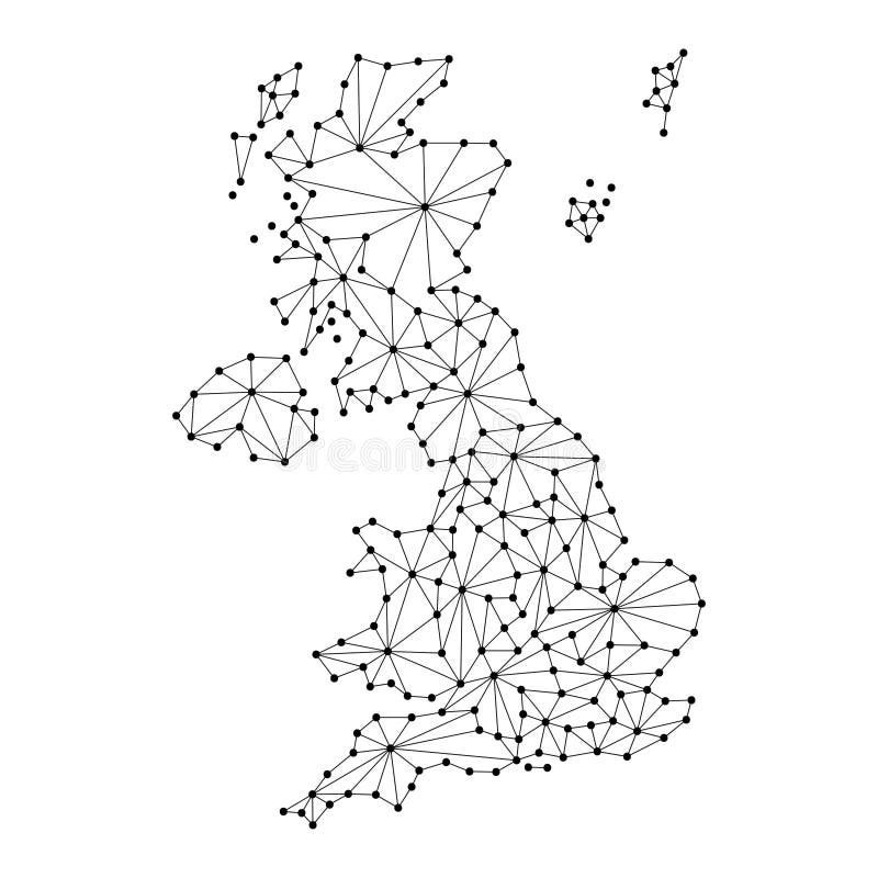 United Kingdom Map of Polygonal Mosaic Lines Network, Rays, Dots Vector ...