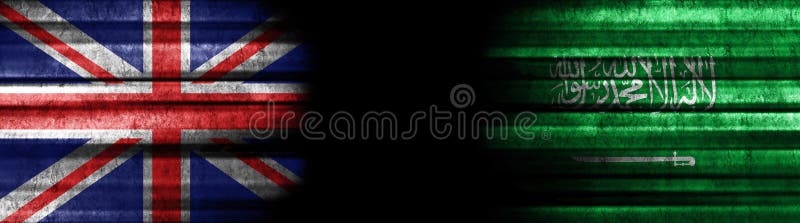 United Kingdom and Saudi Arabia Flags on Black Stock Image - Image of ...