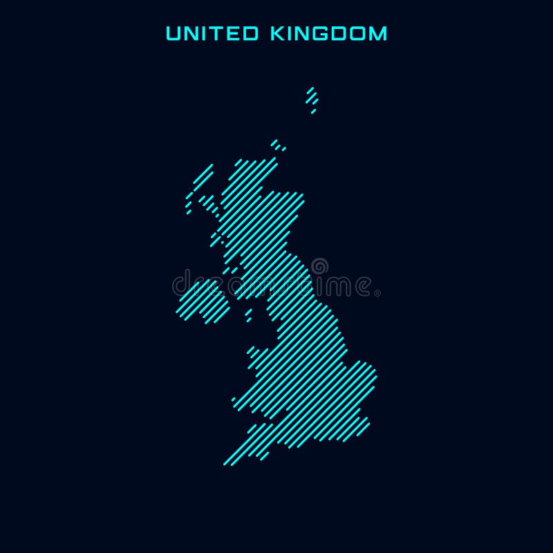 United Kingdom Striped Map Vector Design Template with Blue Background ...