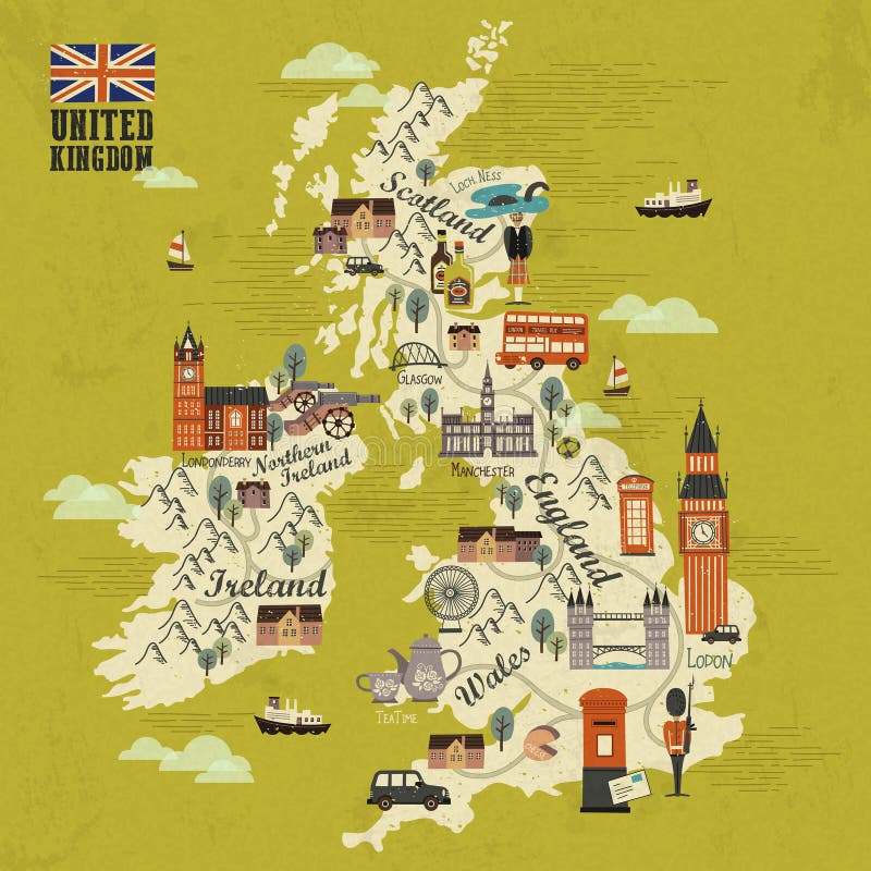 United Kingdom travel map stock illustration. Illustration of ireland ...