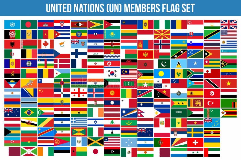 United Nations, UN Members Flag Set Vector Illustration Premium Quality ...