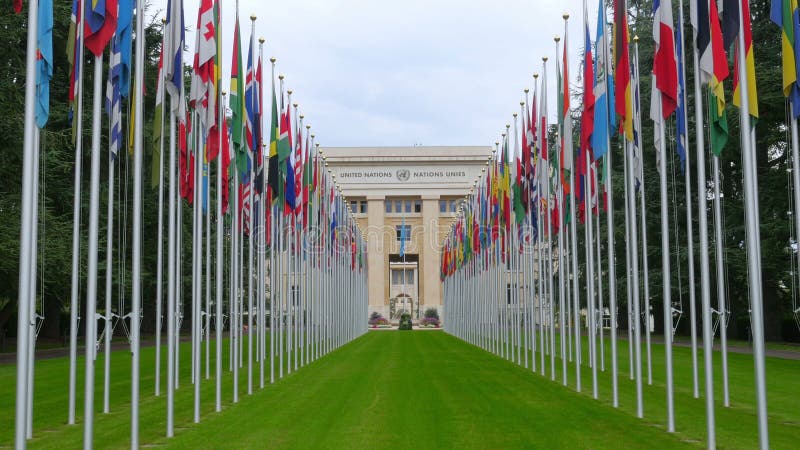 UN Office at Geneva Seen through Alley of Member Countries National ...