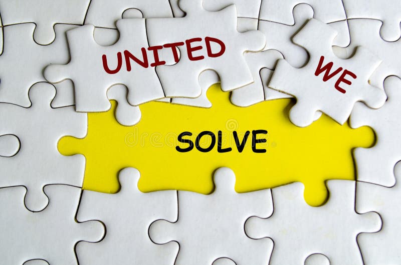 United we Solve Text on Missing Jigsaw Puzzle Representing Teamwork and ...
