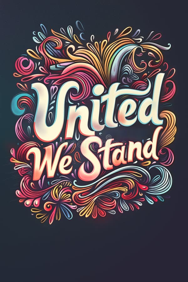 United we Stand Text with Colorful Swirls and Abstract Elements on Dark ...