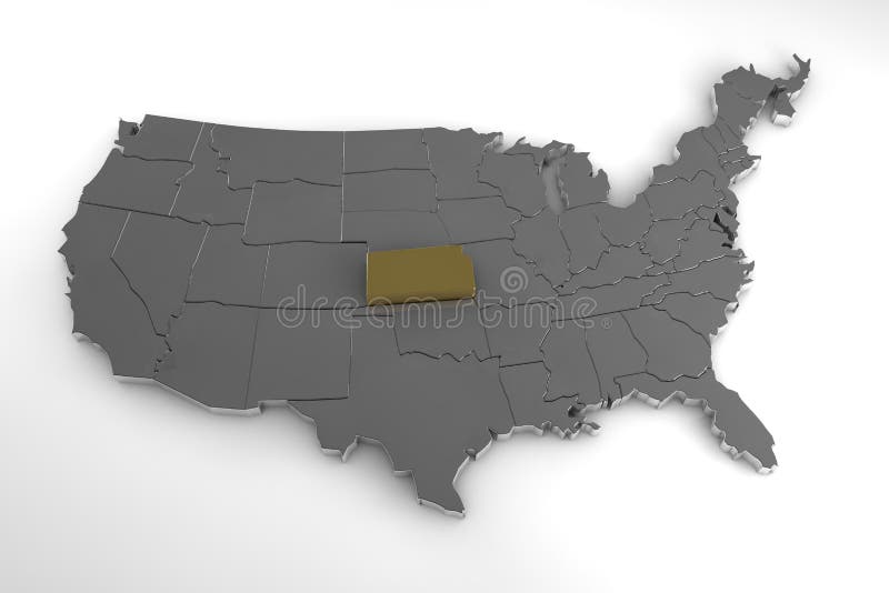 Kansas Red Highlighted in Map of the United States of America Stock ...