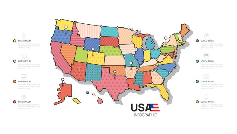 United States of America Vector Map Template with Infographic Elements ...