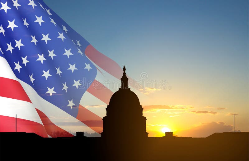 United States Capitol Building Silhouette and US Flags Stock Photo ...