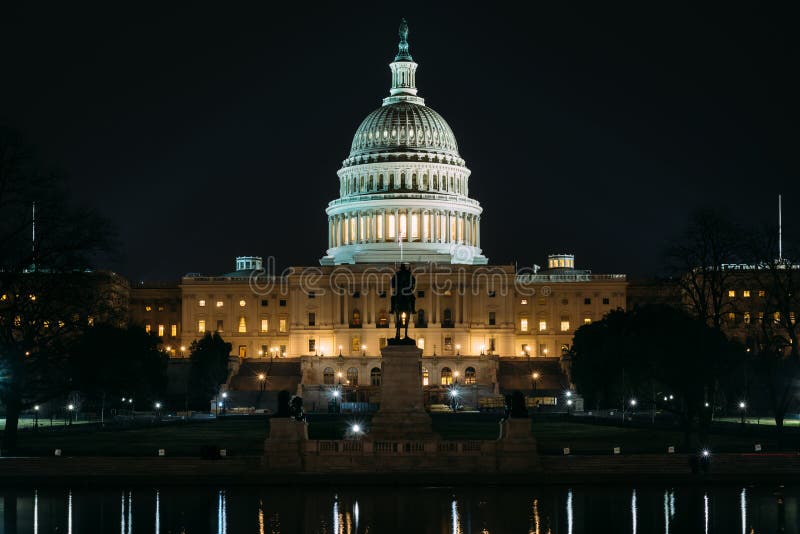 The United States Capitol at Night, in Washington, DC Stock Photo ...