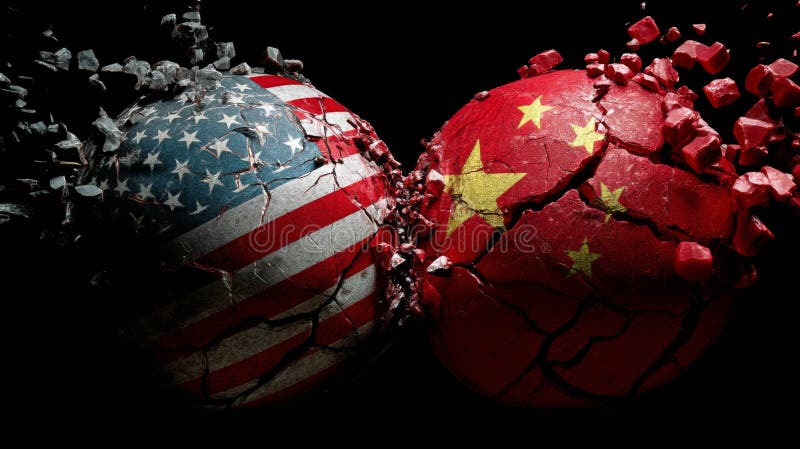 United States and China Flags Colliding in a Dramatic Visual ...