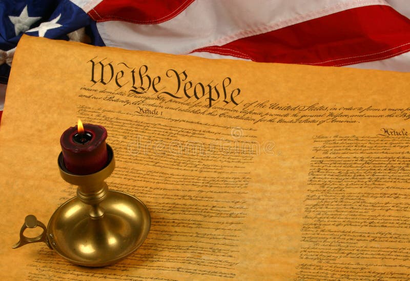 United States Constitution, Candle, and Flag Stock Image - Image of ...