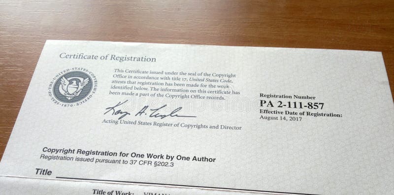 United States Copyright Office Certificate of Registration Header ...