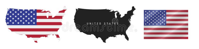 United States Detailed Flag Map Detailed Silhouette Waving Flag