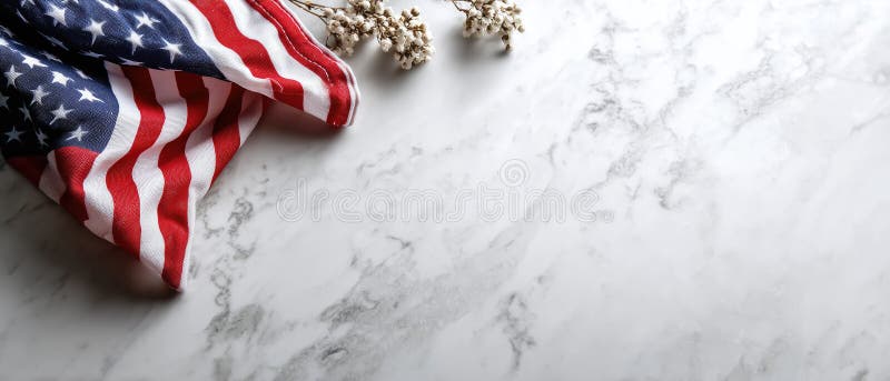 United States Flag on Marble with Flowers Stock Illustration ...