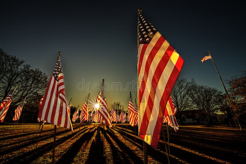 United States Flags with Shadows and Sun Burst Stock Image - Image of ...