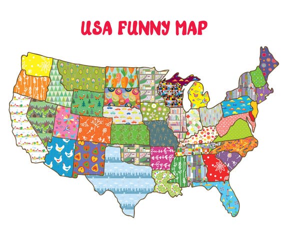 United States Funny Map with Patterns Stock Vector - Illustration of ...
