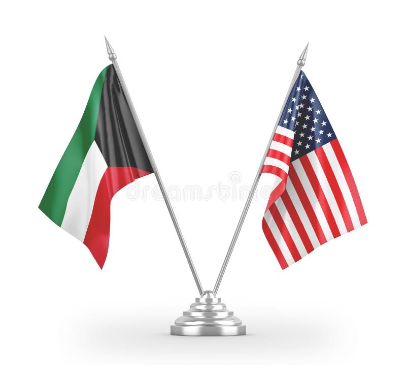 United States and Kuwait Table Flags Isolated on White 3D Rendering ...