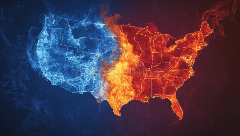 United States Map with Flames on One Side. Generative AI. Stock ...