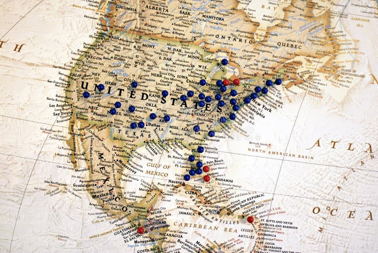 United States with Map Tacks Stock Image - Image of east, latitude: 6038051