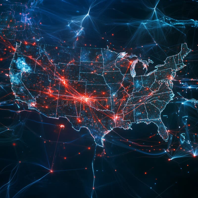 Digital Network Map Usa Vibrant Neon Connections Stock Photos - Free ...