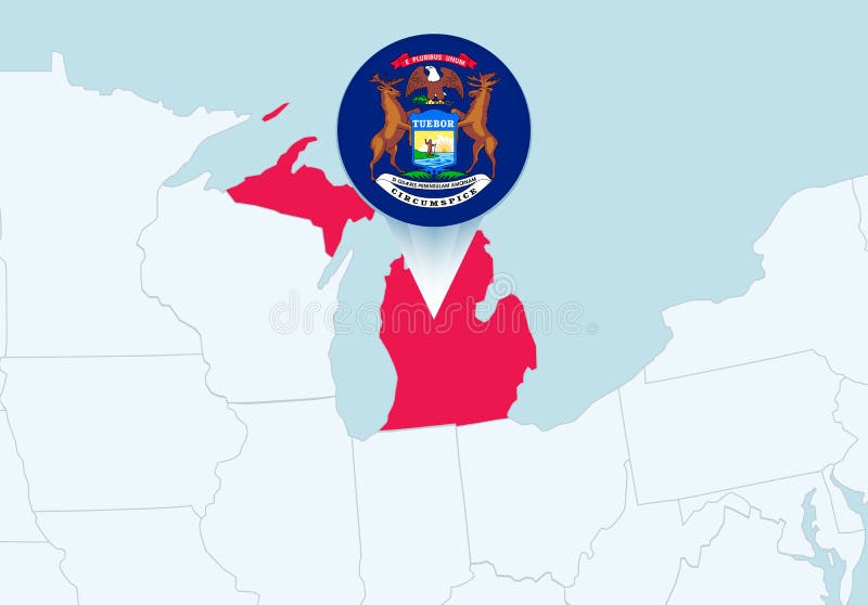 United States with Selected Michigan Map and Michigan Flag Icon Stock ...