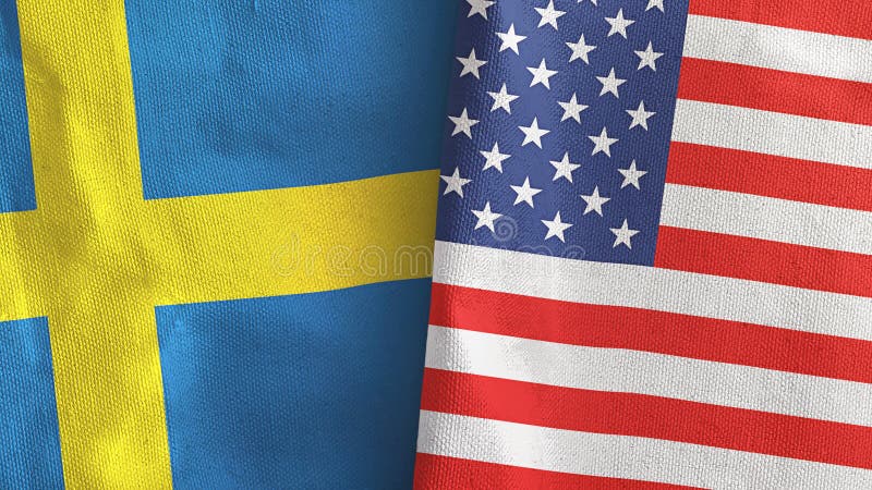 United States and Sweden Two Flags Textile Cloth 3D Rendering Stock ...
