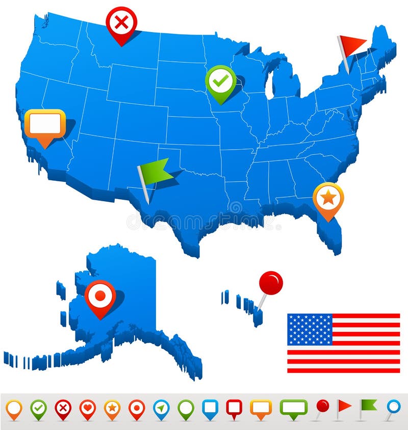 United States (USA) Map and Navigation Icons - Illustration. Stock ...