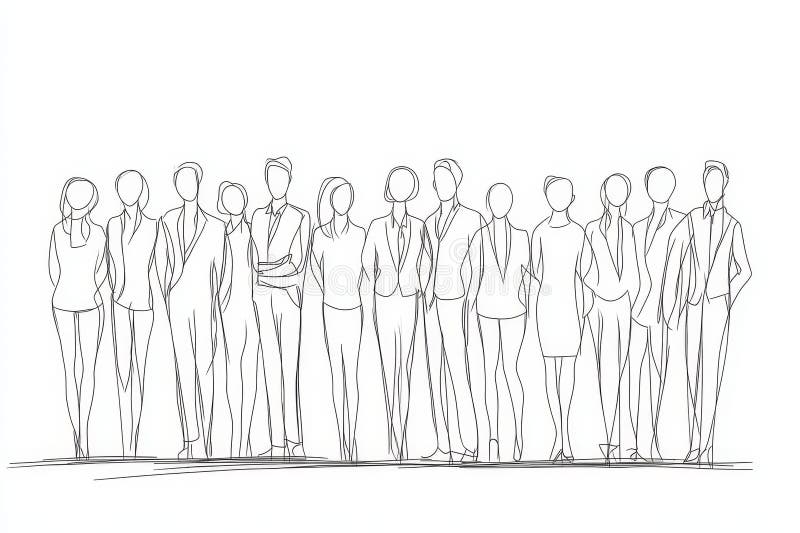 United Team Collaboration a Line Drawing of a Diverse Group of ...