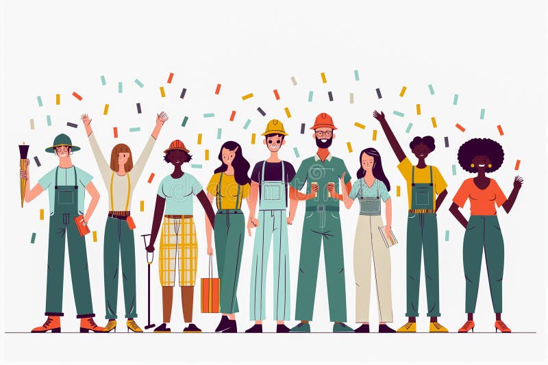 United Workforce Celebrates Labor Day Stock Illustration - Illustration ...