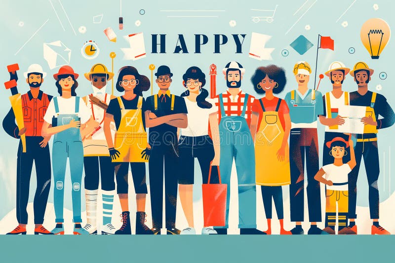 United Workforce Celebrates Labor Day Stock Illustration - Illustration ...
