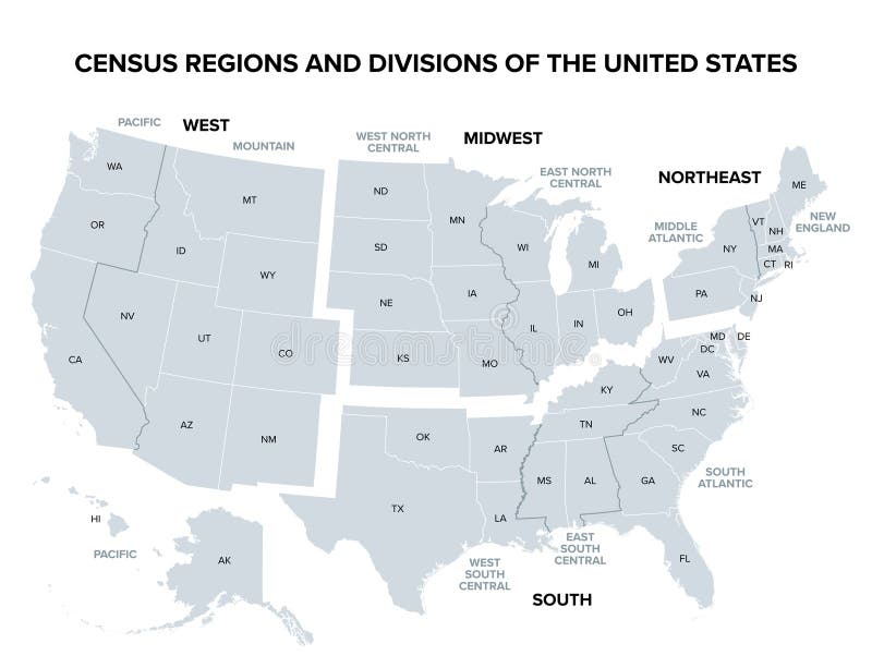 Census Region Divisions Map Stock Illustrations – 17 Census Region ...