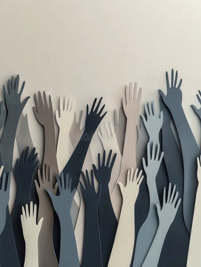 Unity in Action with Stylized Silhouettes of People Raising Hands in a ...