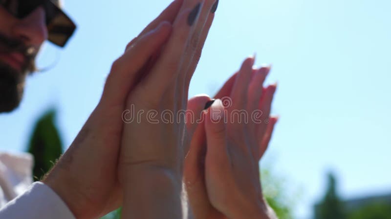 Close-up Connection Hands of a Woman and a Man Holding Hands in a ...