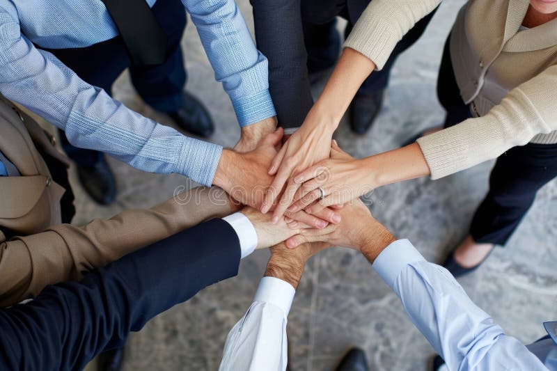 Unity in Business: Top View of Teams Hands Together Signifying ...