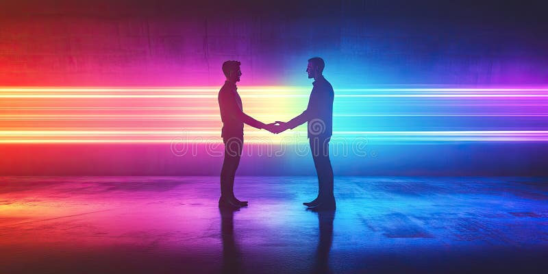 Unity in Color: Blue and Orange Hands Shaking Stock Illustration ...