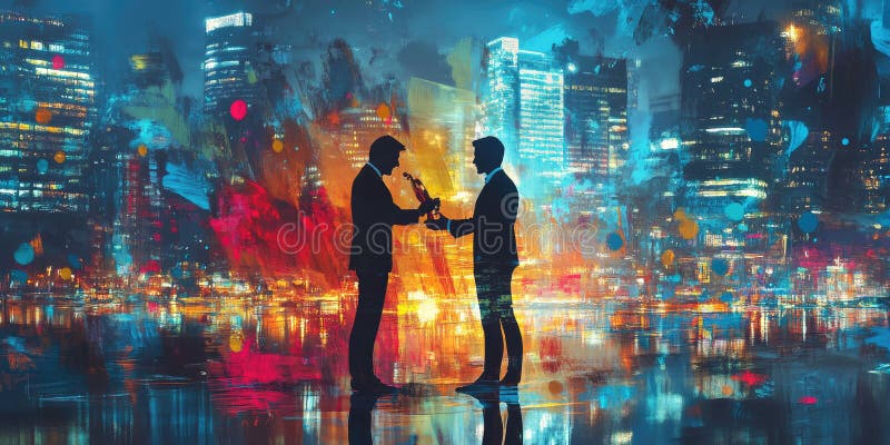 Unity in Color: Blue and Orange Hands Shaking Stock Illustration ...