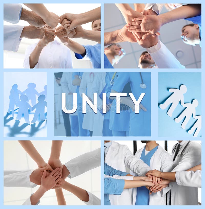 Unity Concept. Collage with Team of Medical Workers and Paper People ...